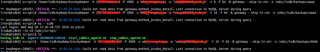 [Mydumper] Lost connection to MySQL server during query - TiDB 的问答社区
