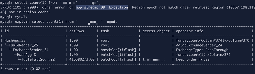 TiDB v5.0.1遇到mpp stream: DB::Exception - TiDB 的问答社区