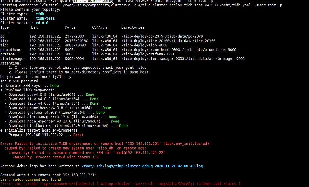 tiup cluster deploy 安装失败 - TiDB 的问答社区