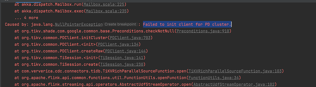 使用flink-sql-connector-tidb-cdc 2.2.1 启动程序一直报错，Failed to init client for PD cluster. - TiDB 的问答社区