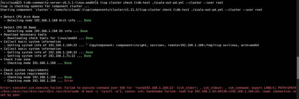 tiup 扩容失败，提示 read tcp IP:端口->IP:端口: read: connection reset by peer - TiDB 的问答社区
