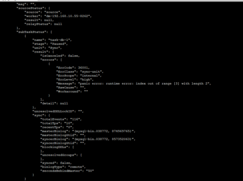 Dm从mysql同步数据到tidb出现报错:index Out Of Range 4 With Length 2 备份and数据迁移
