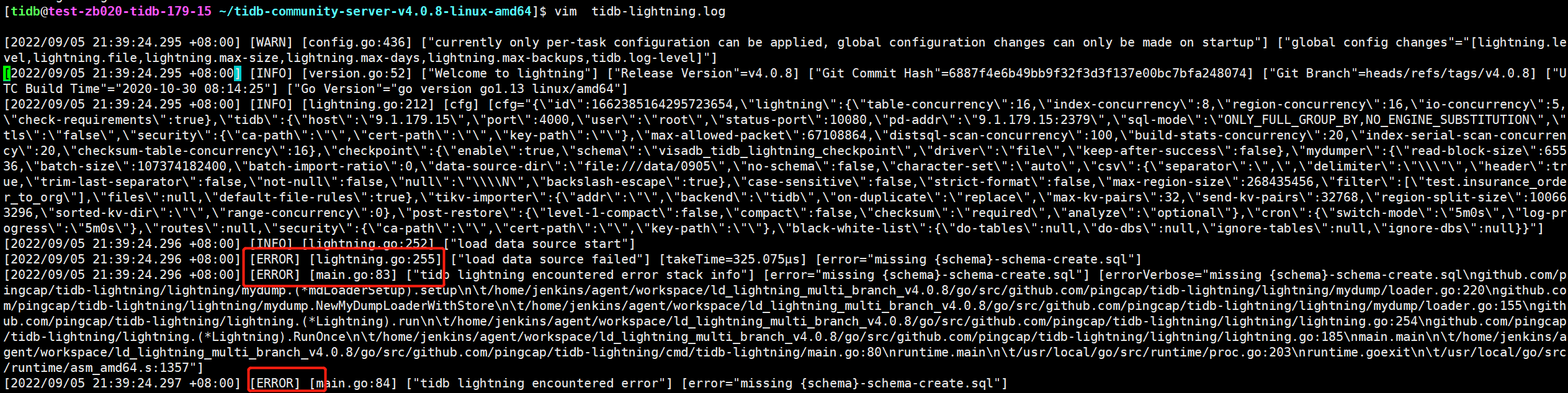 Lightning工具导入报错 Missing Schema Schema Createsql Tidb 的问答社区